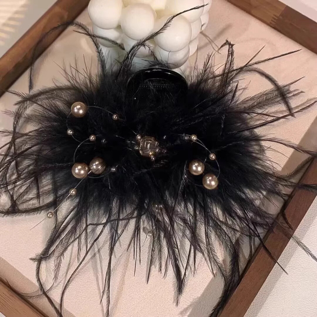 Экстра длинная плотная заколка для волос из страусиных перьев, большой объем, увеличенная высококачественная заколка для волос, осенне-зимний плюшевый аксессуар для волос