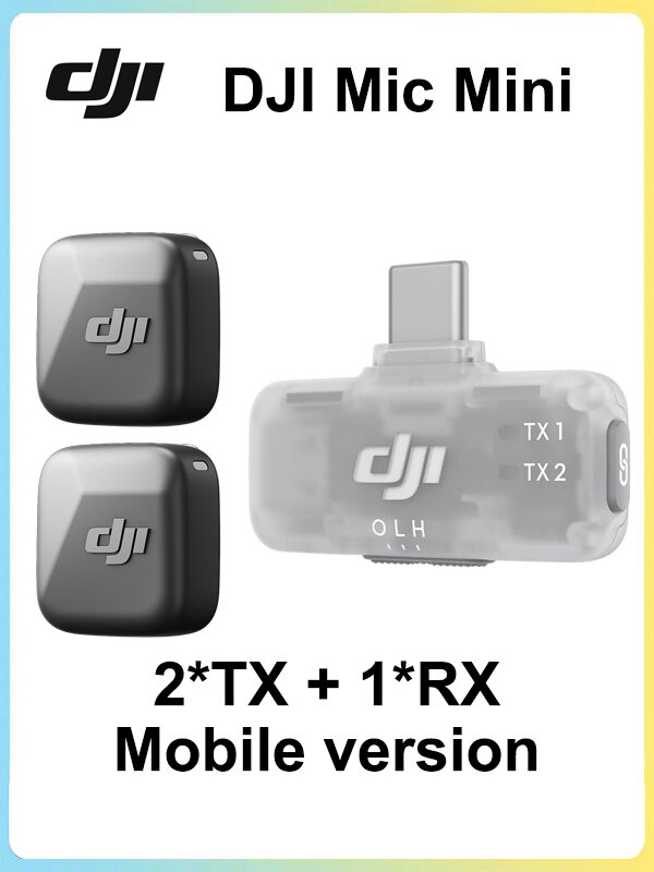 DJI Mic Mini(2 TX + 1 RX)Mobile version, Высококачественный звук, стабильная передача, активное шумоподавление, две регулируемые передачи, взрывозащищенный звук