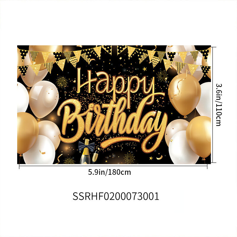 X 760 Фон для дня рождения, большой, черно-золотой