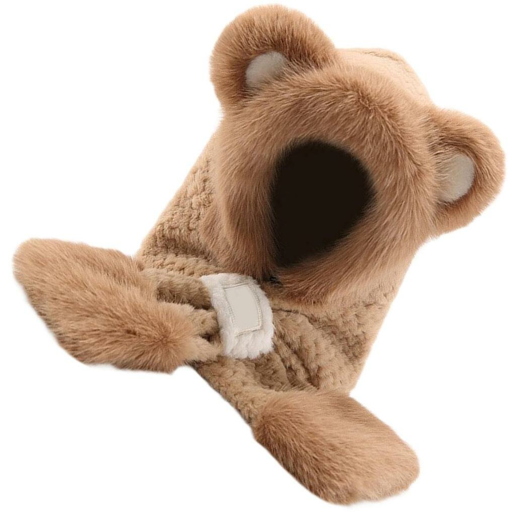 Шапка-ушанка с ушами медведя, пледовый шарф, Цвет Хаки