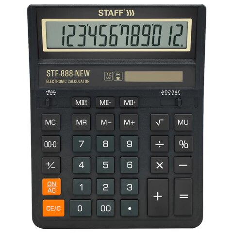 Калькулятор настольный STAFF STF-888-New (202x158 мм), 12 разрядов, двойное питание, черный, 273831