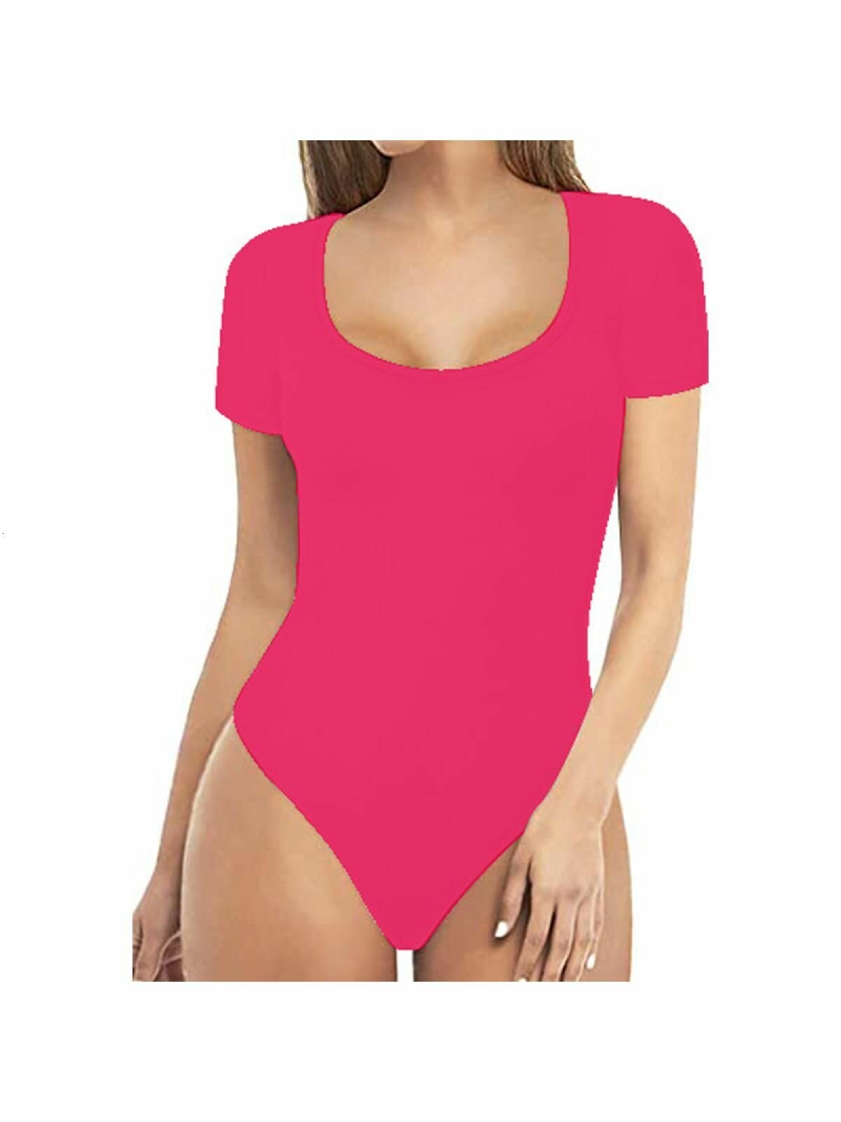 Женский летний боди с низким вырезом, Розово-красный - L