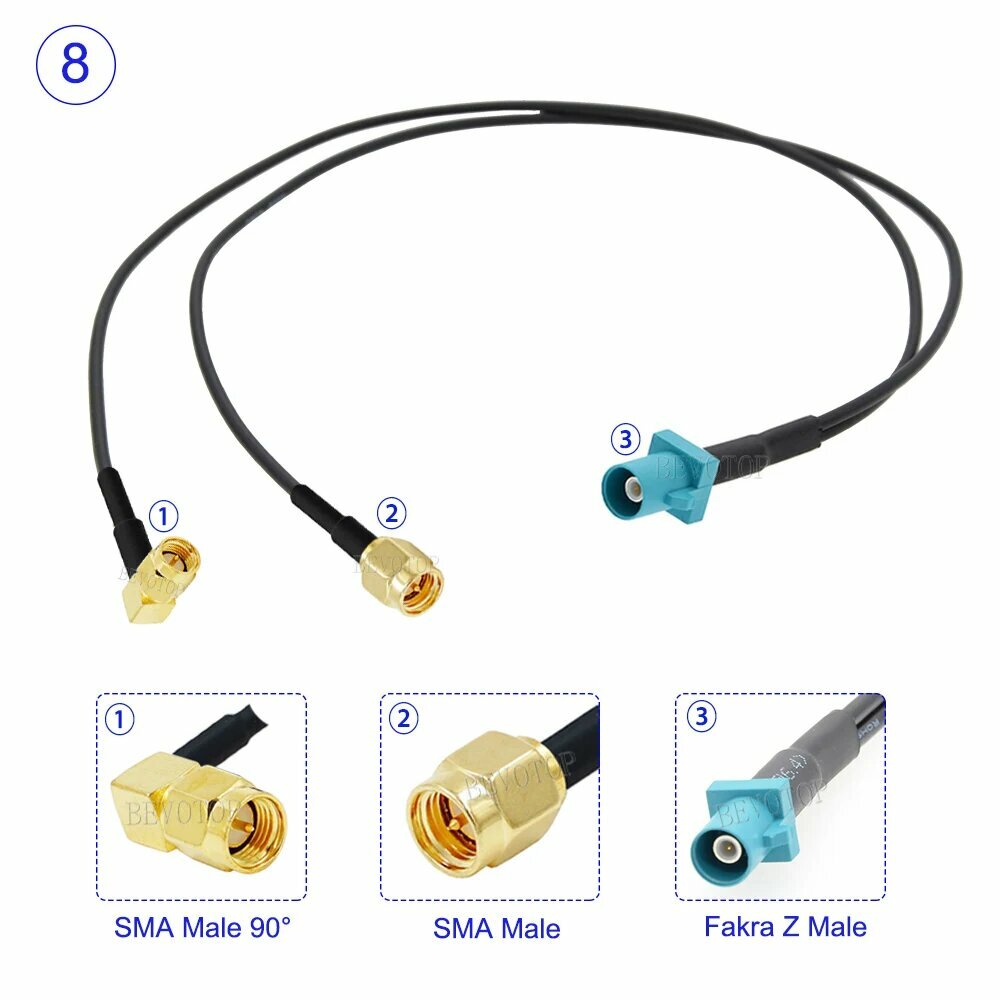 Разветвитель кабеля Fakra Z - SMA Male 90°, RG174, 0.3M