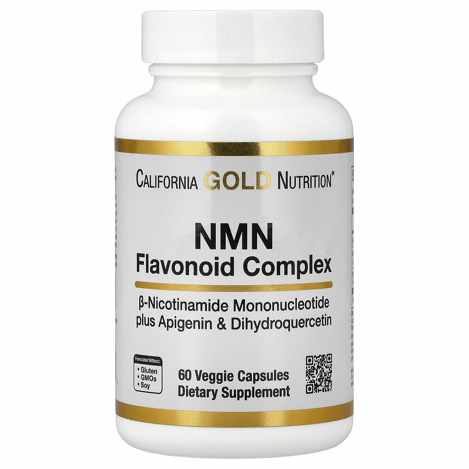 California Gold Nutrition, комплекс флавоноидов с NMN, апигенином и дигидрокверцетином, 60 капсул