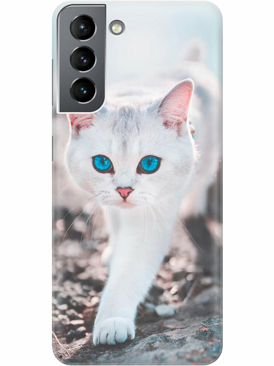 Ультратонкий силиконовый чехол-накладка для Samsung Galaxy S21 с принтом "Голубоглазый кот"