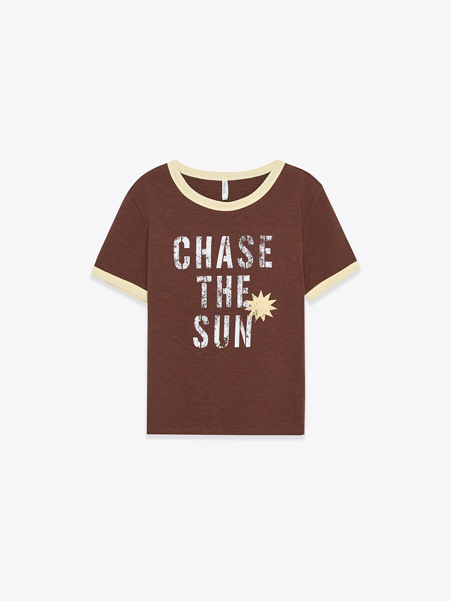 Футболка облегающая хлопковая с принтом и кантом