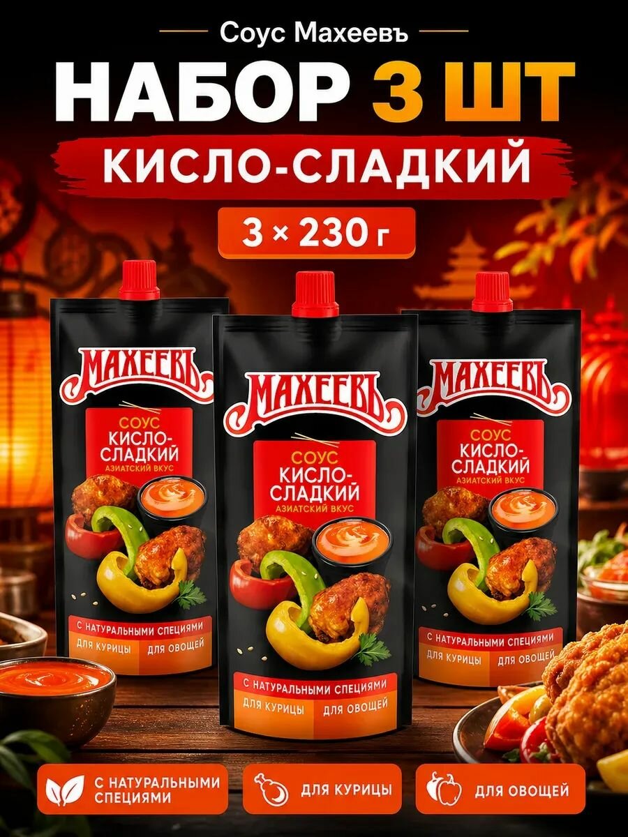 Соус кисло-сладкий 3 упаковки по 230 г