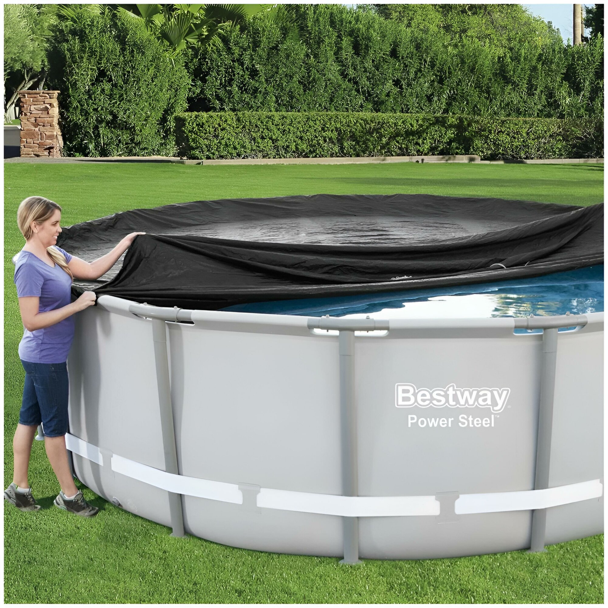 Тент BestWay, для каркасных бассейнов, ПВХ, круглый, 488х488 см