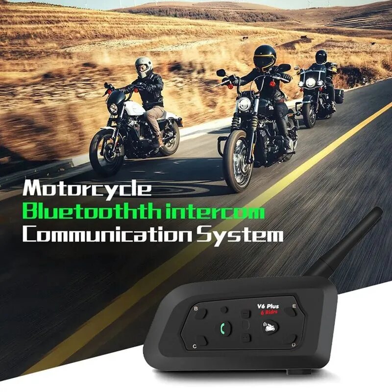 Гарнитура V6 Plus Bluetooth для мотоциклетного шлема с переговорным устройством Bluetooth 1500M для 6 мотоциклистов, водонепроницаемая