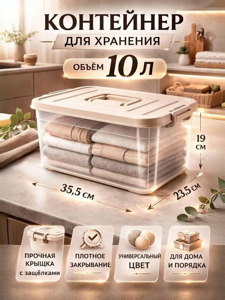 Контейнер для хранения вещей длина 35.5 см, ширина 23.5 см, высота 19 см.