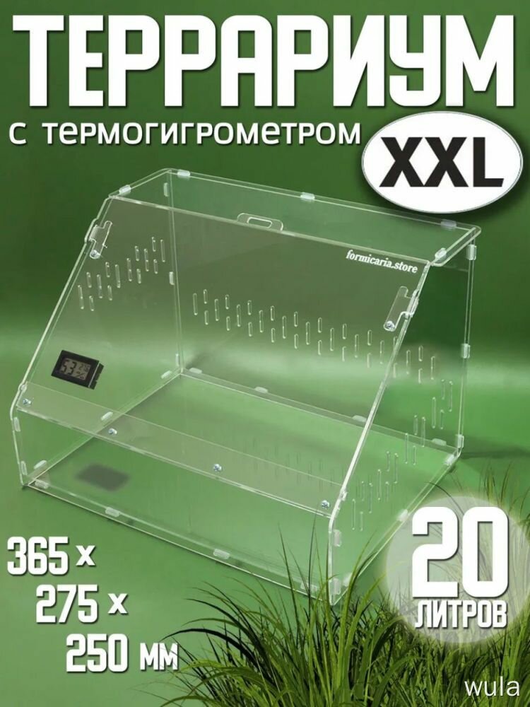 Террариум wula XXL с термогигрометром, 20л, 365×275×250 мм, для насекомых, прозрачный