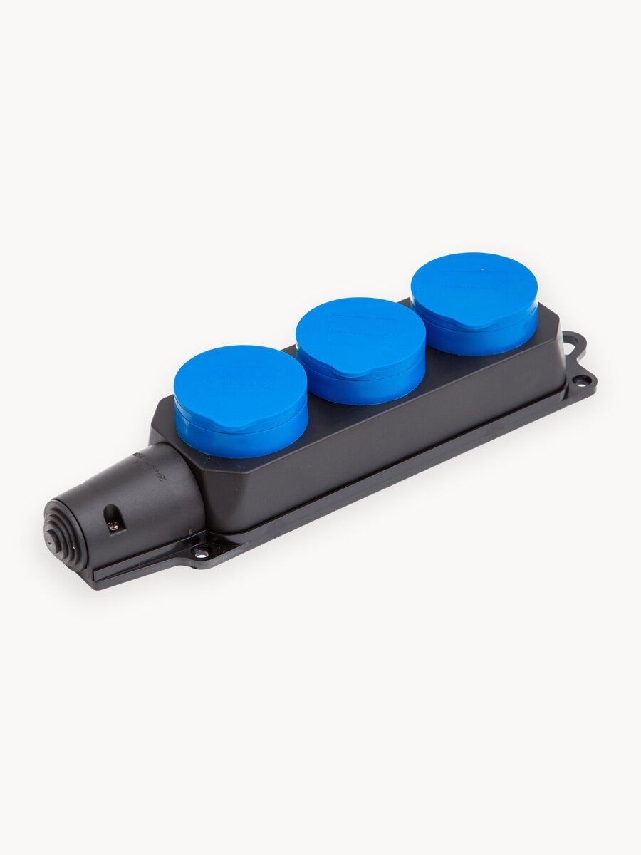 Колодка розеточная электрическая каучуковая IP44 влагозащищенная герметичная на 3 розетку, 16А, черный Elestarpro