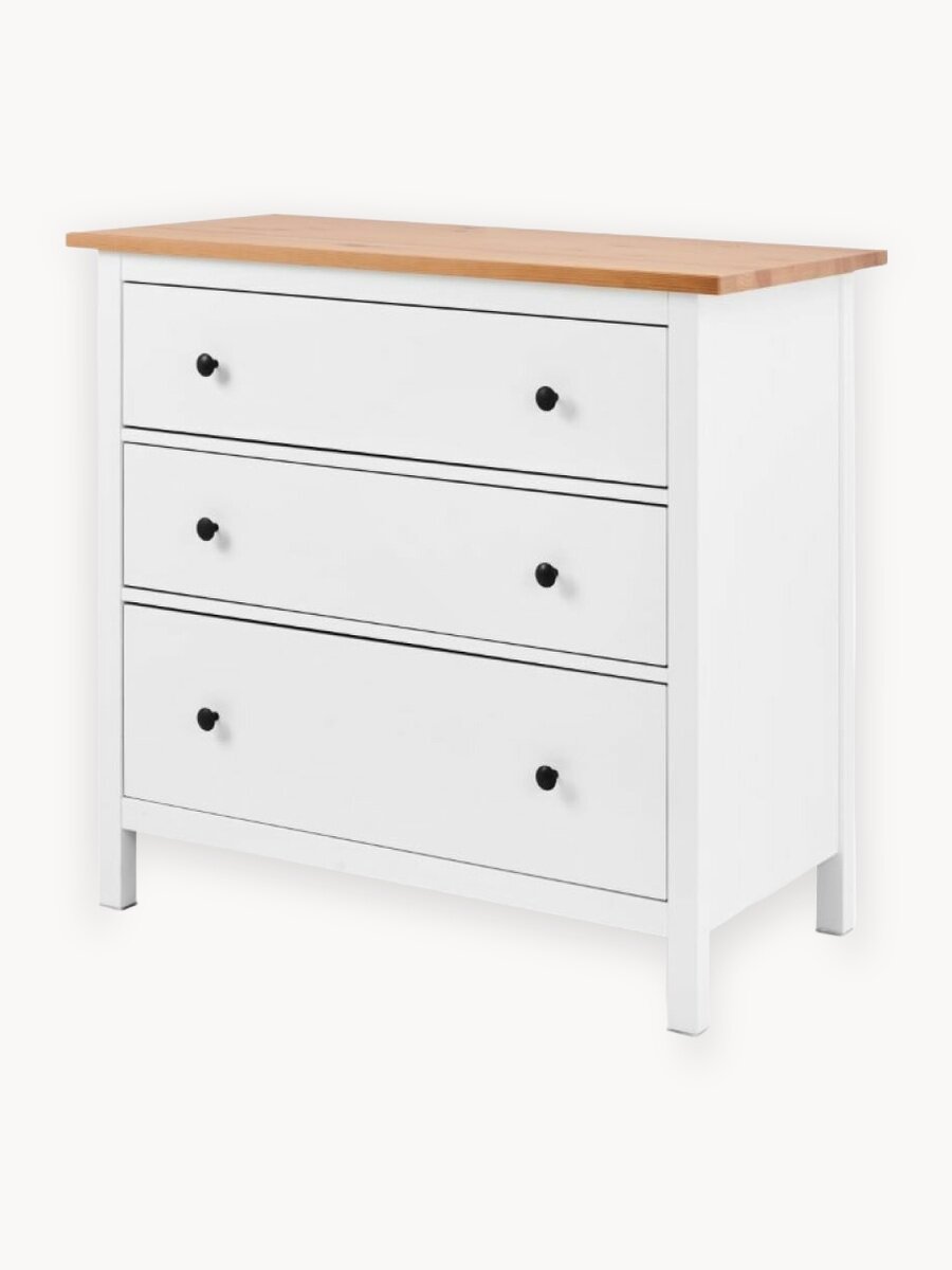 Комод с ящиками для одежды белый/светло-коричневый, Кымор (Hemnes Ikea), 3 ящика, 108х50х96 см