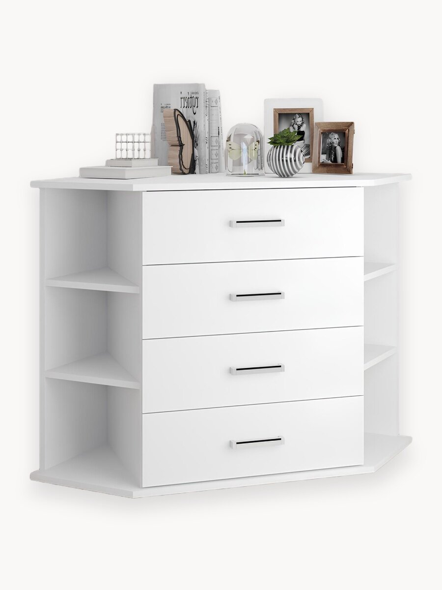 Комод угловой тэкс "Катрин-7" , ЛДСП, 4 выдвижных ящика, белый, 77 см x 77 см x 79 см