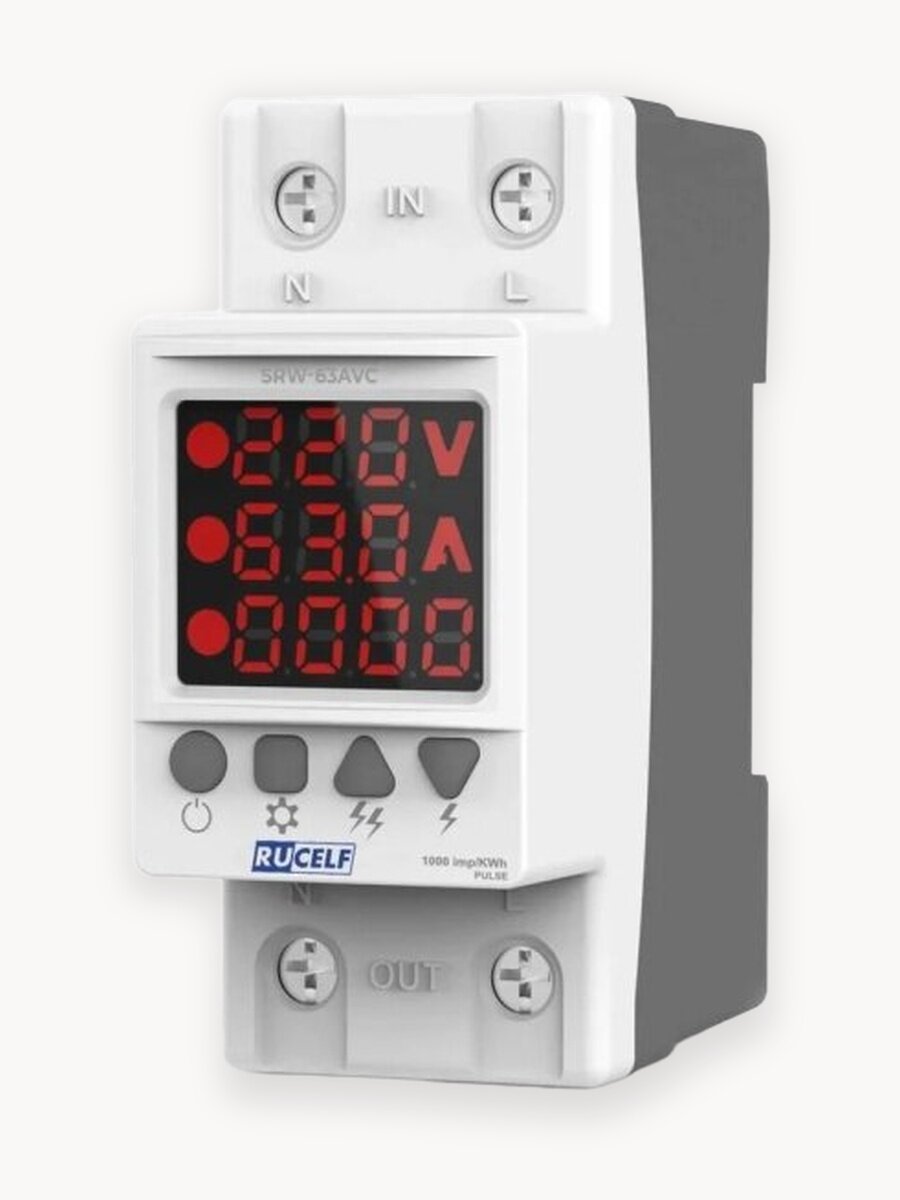 Реле напряжения и тока Rucelf SRW-63AVC со счетчиком
