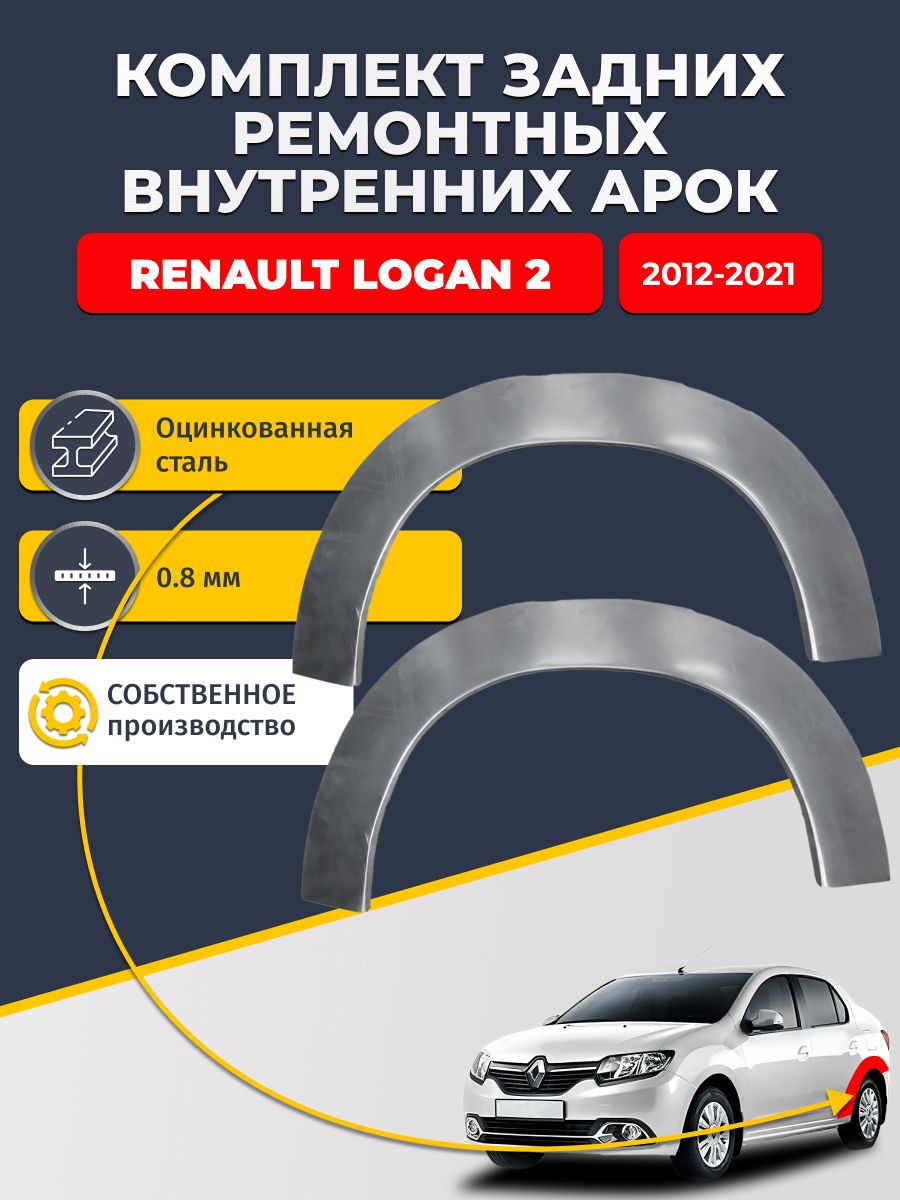 Комплект задних ремонтных внутренних арок для автомобиля Renault Logan 2012-2021 седан (Рено Логан 2). Оцинкованная сталь 0,8 мм.