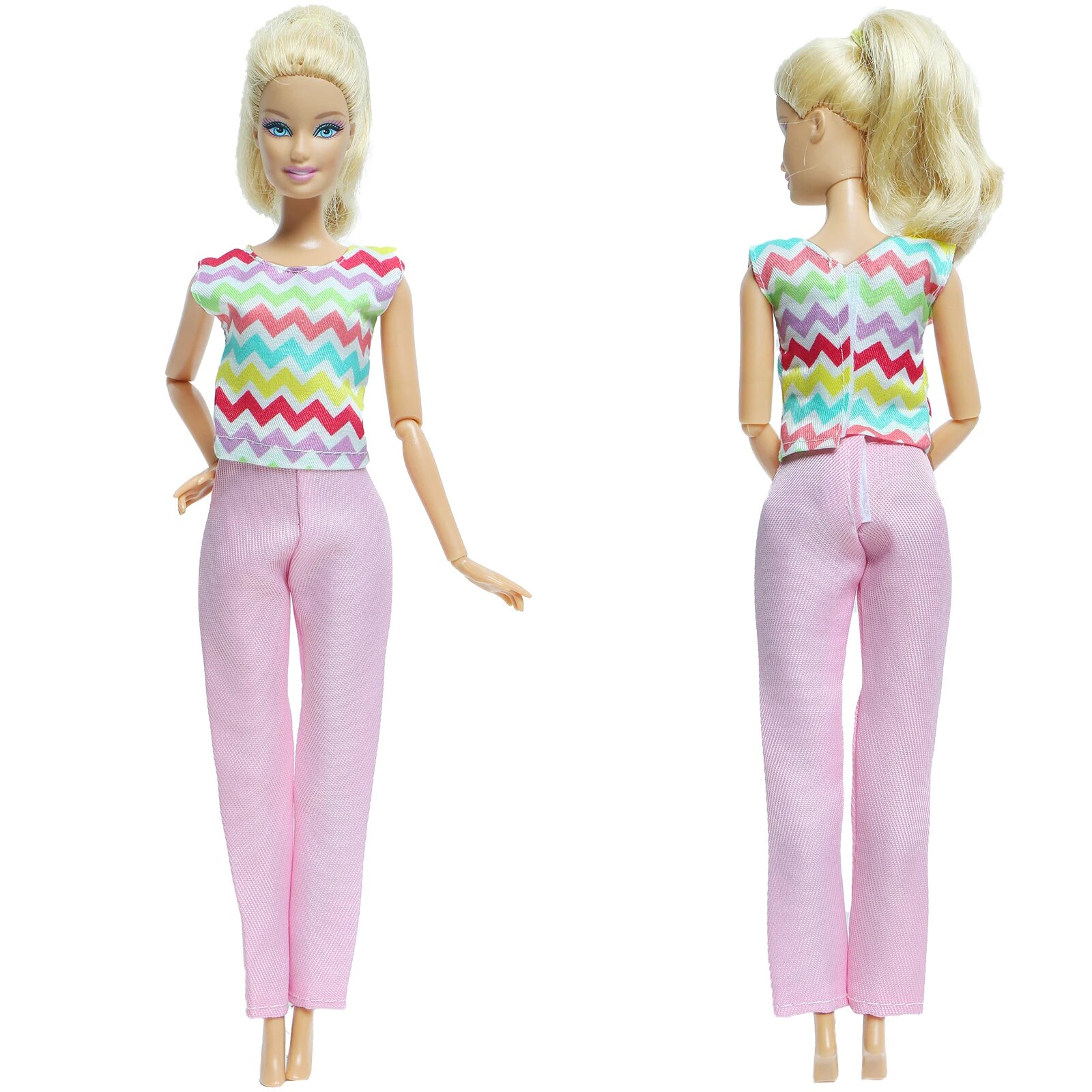 Костюм для кукол Barbie: розовые брюки и топ в полоску