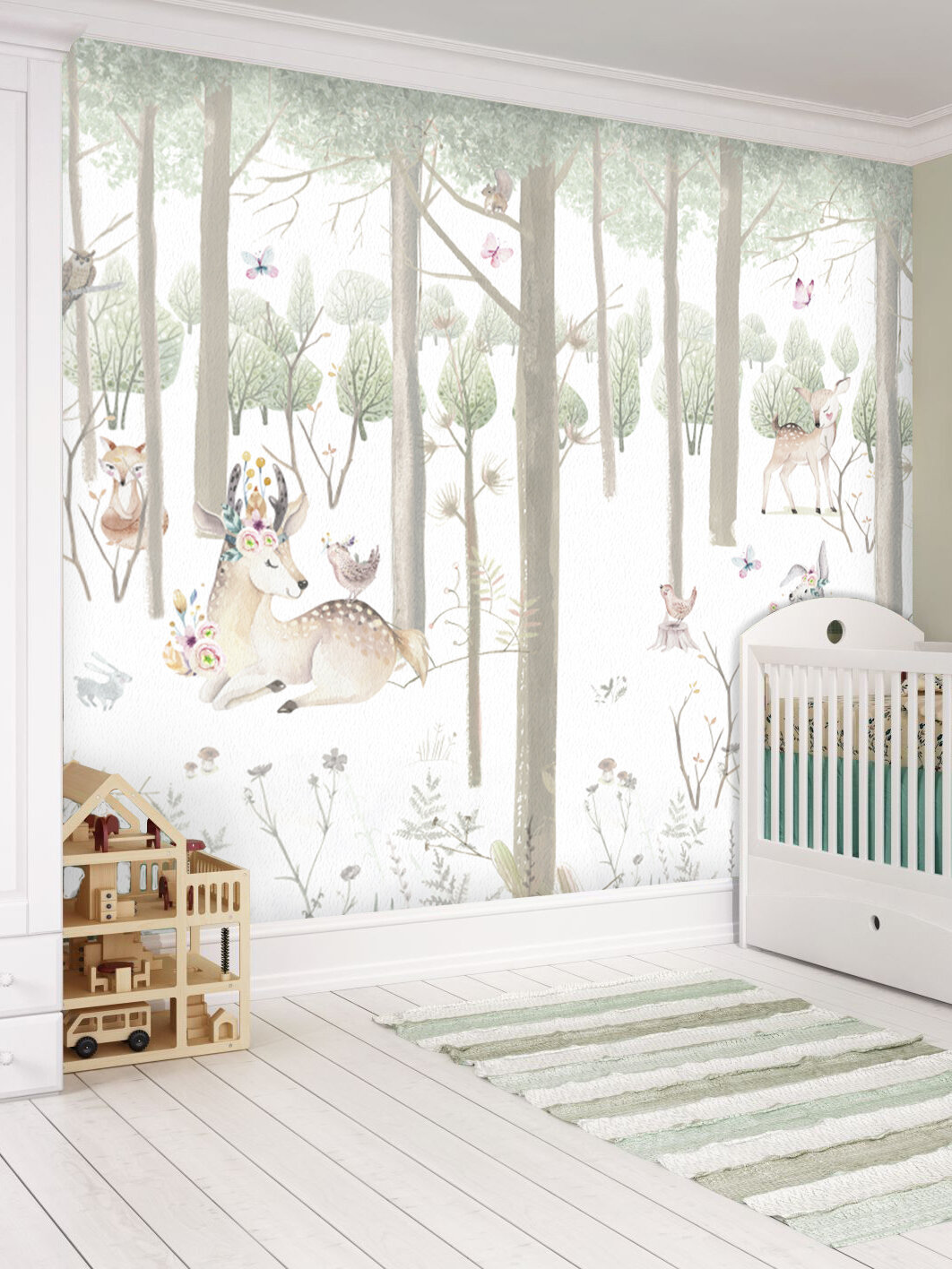 Фотообои детские 300 х 270 см "Дружные зверята" / обои в детскую комнату, мальчику, девочке