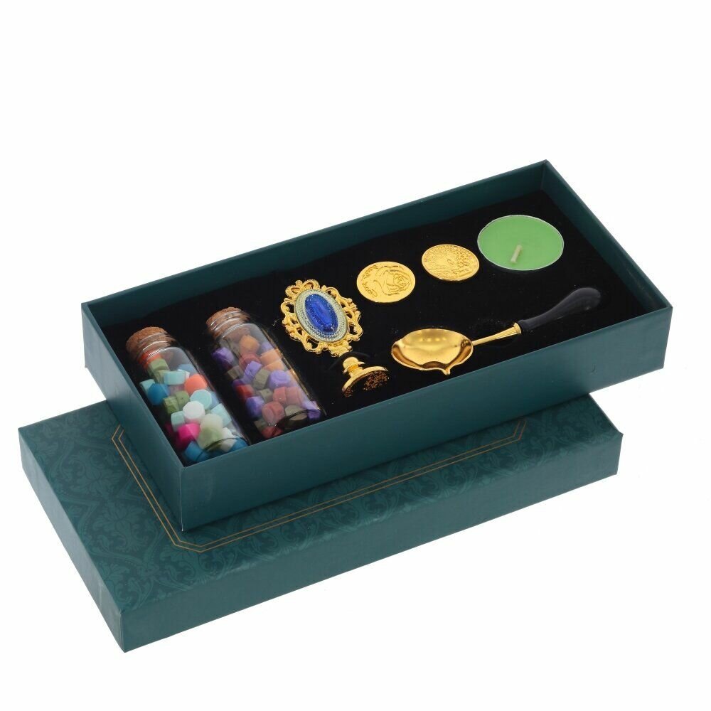 Подарочный набор для создания сургучной печати: ложка, воск, свеча, печать, 2 штампа, 23х11х4 см