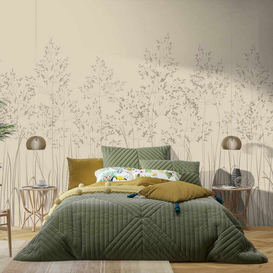 Фотообои Колоски на бежевом фоне 13-518-S-Холст 270 x 200 см (ВхШ) Бесшовные, флизелиновые, влагостойкие обои MasterFresok