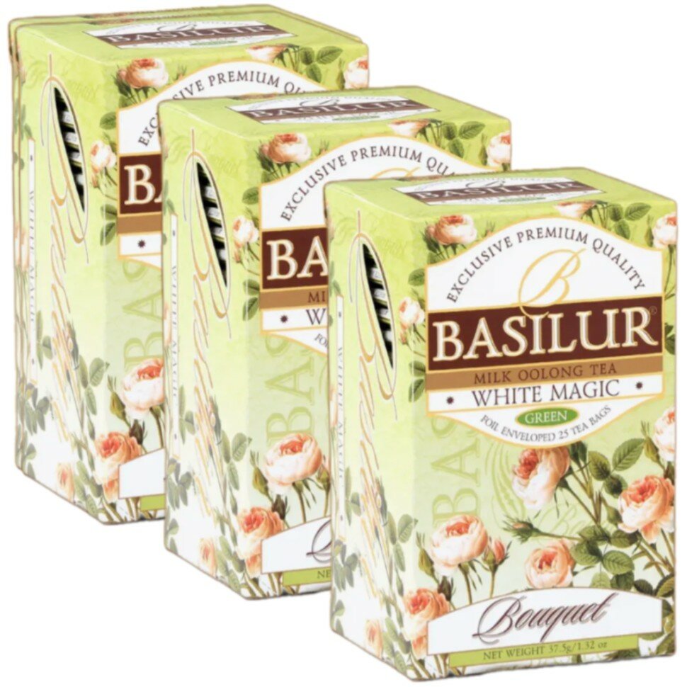 Чай зеленый Базилур Белое Волшебство 25 пакетов 3 штуки