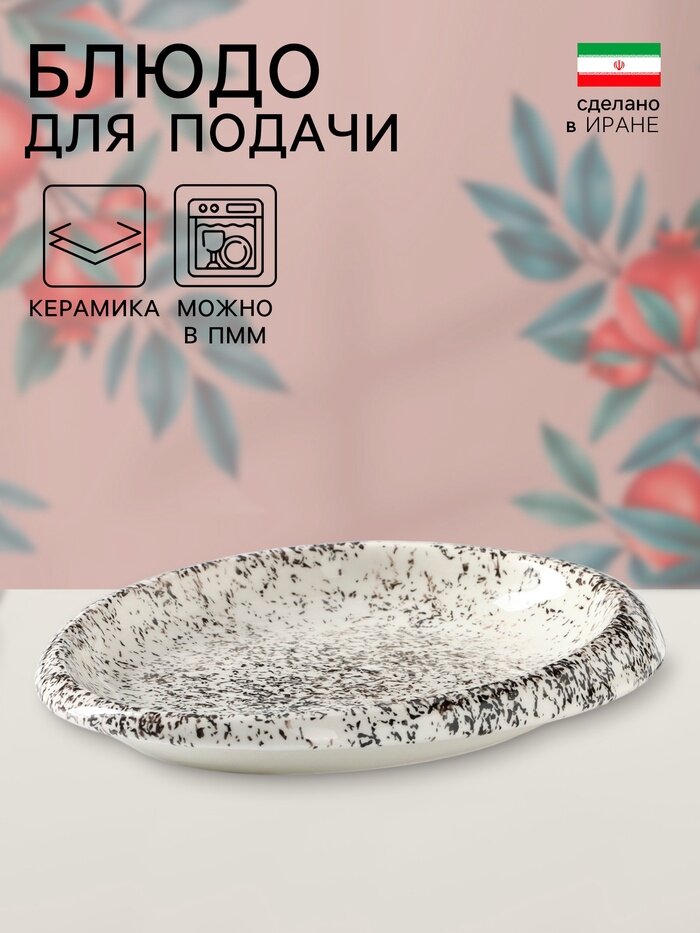 Блюдо для подачи Керамика ручной работы «Овал Крошка», 22×15×3 см, Иран, белое в крапинку