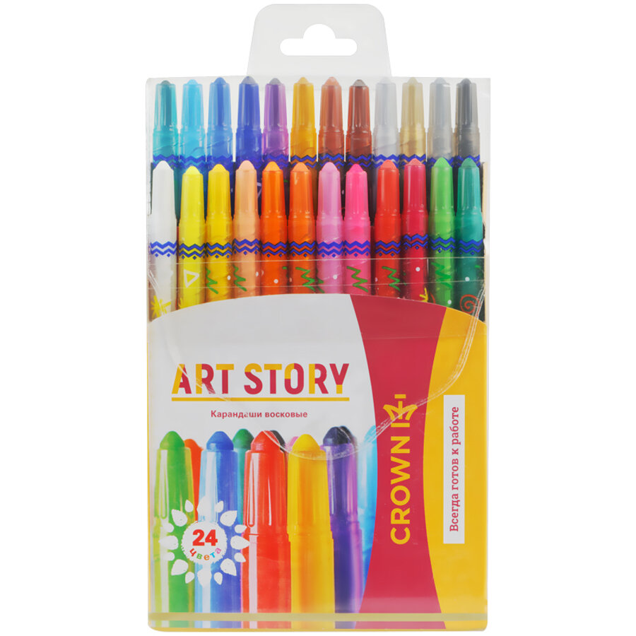 Карандаши восковые 24цв круглые d-10мм пов. мех. блистер ArtS