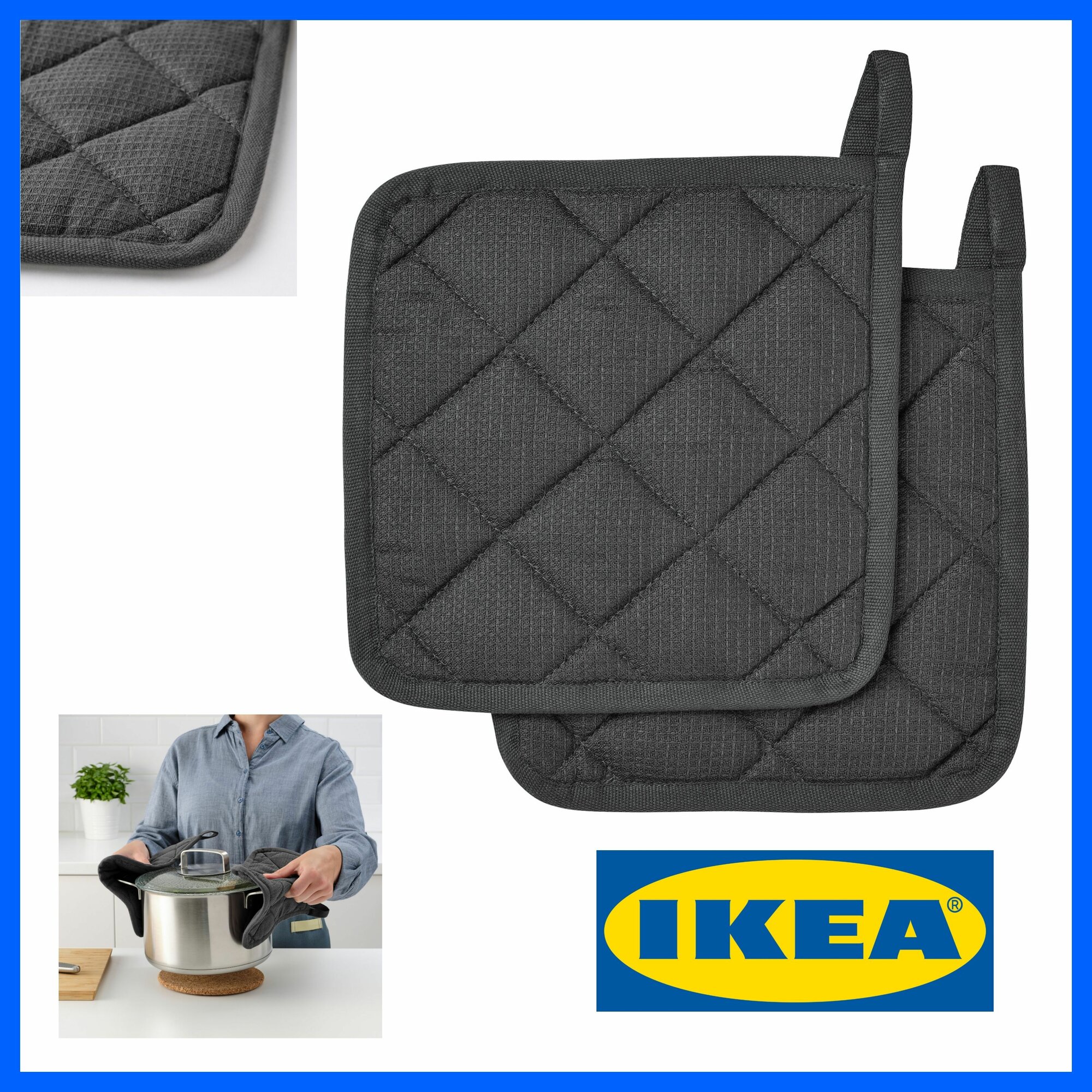 IKEA Прихватка квадратная для кухни 210x210 см, 2 шт. серый