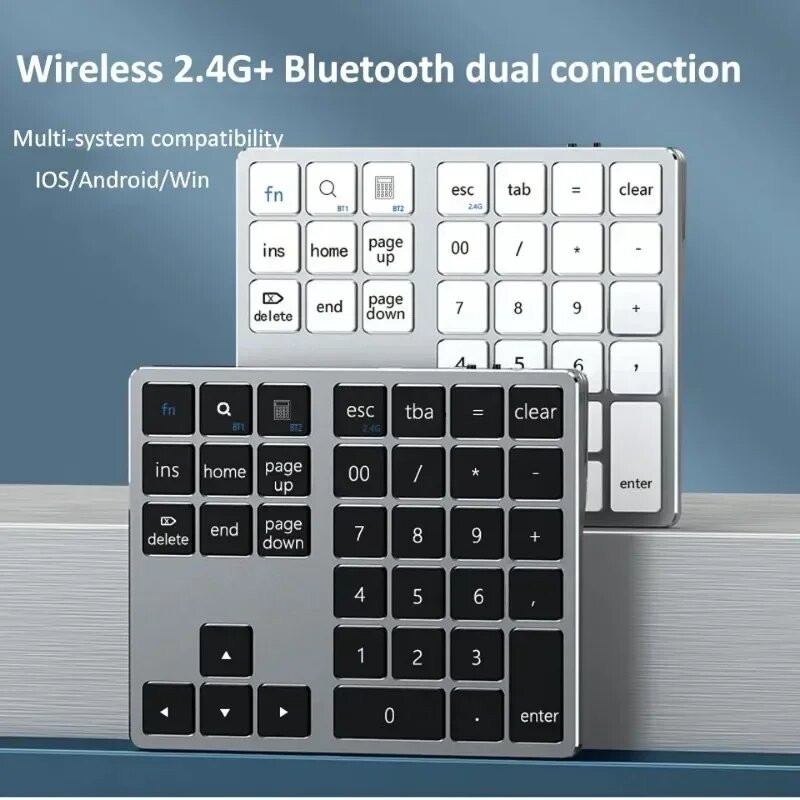 Беспроводная цифровая мини-клавиатура 2.4G Bluetooth ABS пластик, silver gray