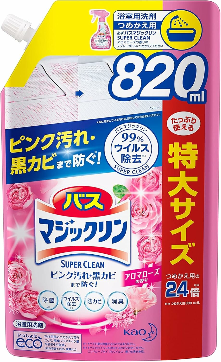 Спрей-пенка чистящая для ванной комнаты KAO Magiclean, с ароматом роз,820 мл, см. уп.