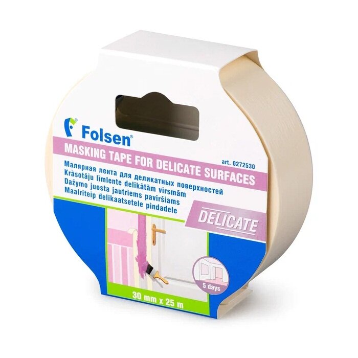 Лента малярная Folsen для деликатных поверхностей белая 30 мм 25 м (5 дней) 1шт