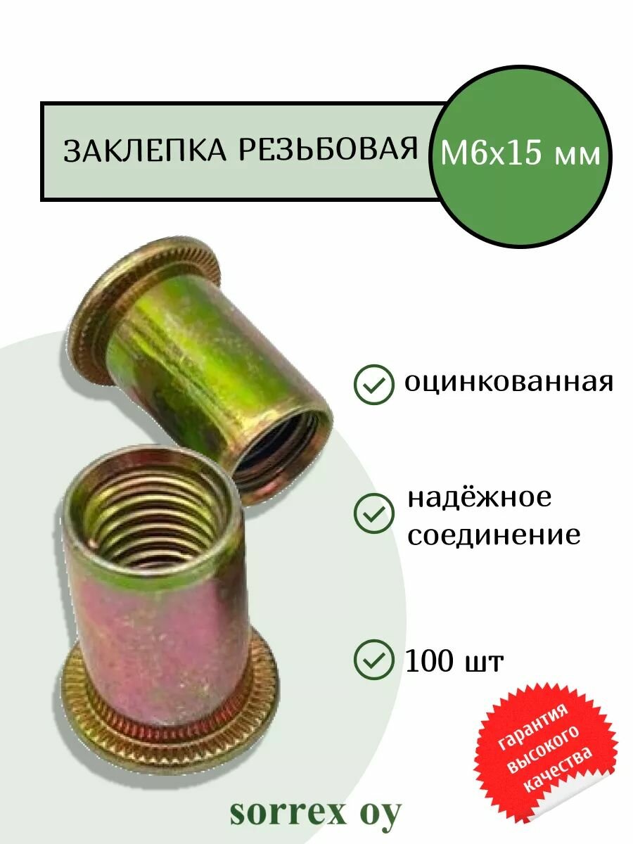 Заклепка гайка резьбовая винтовая стандартный бортик М6х15 Sorrex OY (100 штук)