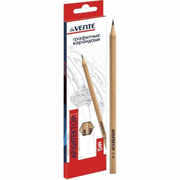Карандаши deVENTE "Архитектор", чернографитные, 2T-2M, шестигранные, в коробке, 6 шт (5030701)
