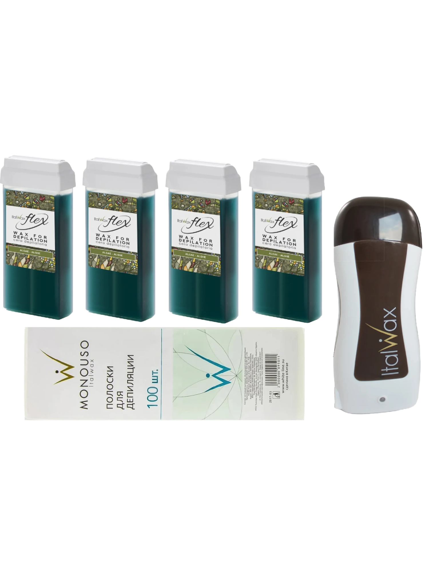 Набор для восковой депиляции Водоросли ITALWAX FLEX Algae, 4 картриджа+нагреватель+полоски