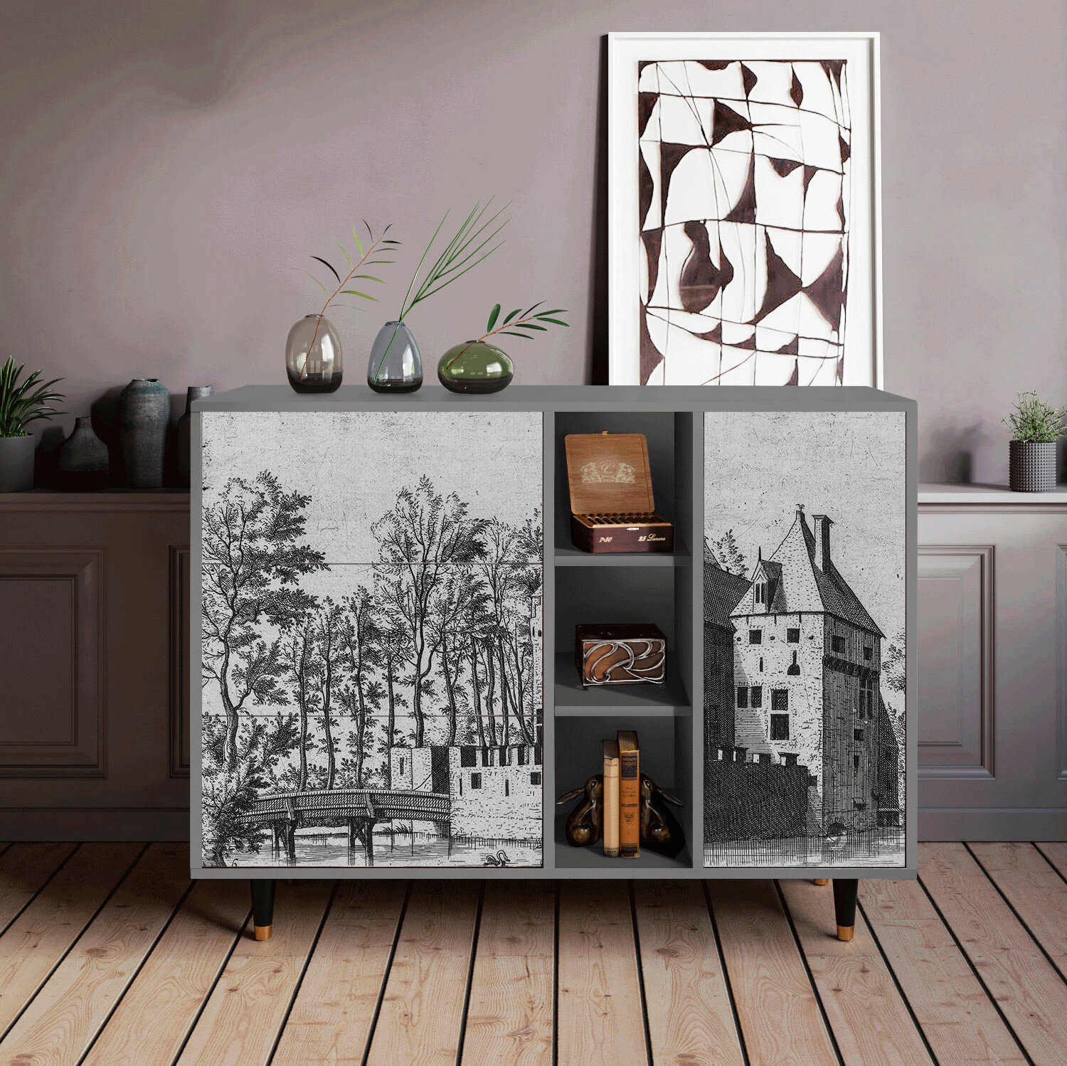 Комод - STORYZ - BS2 Castle with Lift Bridge by Pieter Breugel , Разер - 125 x 97 x 48 см , Цвет корпуса - Серый