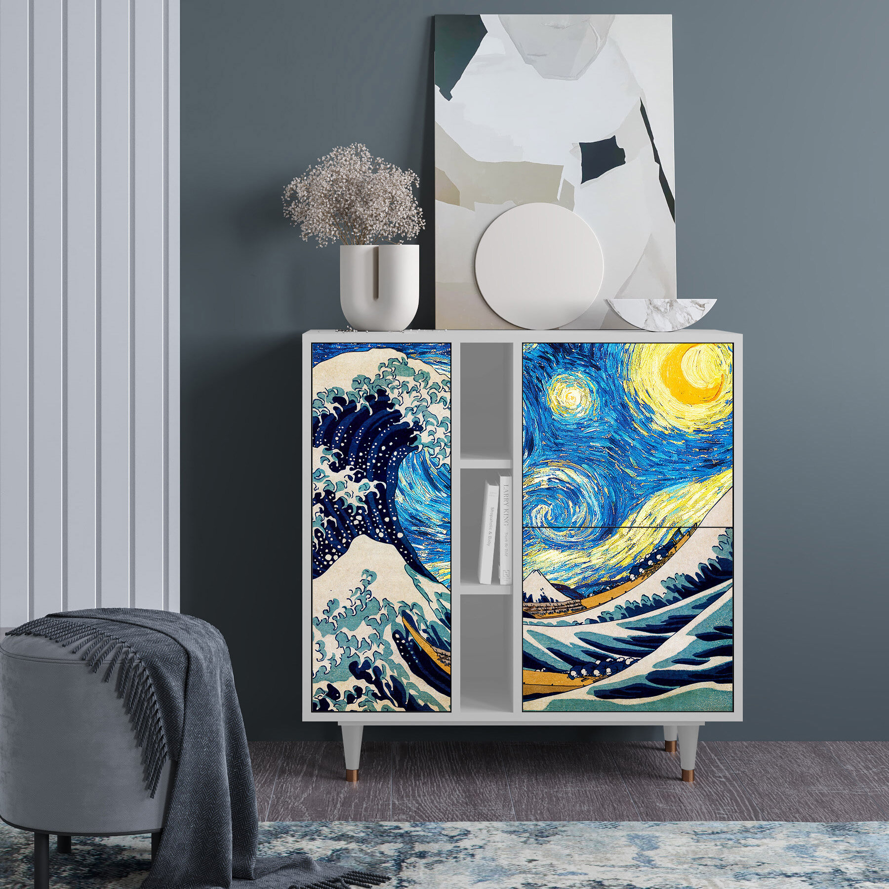 Комод - STORYZ - BS5 The Great Wave off Kanagawa by Hokusai, Размер - 94 x 96 x 41 см, Цвет корпуса - , Белый