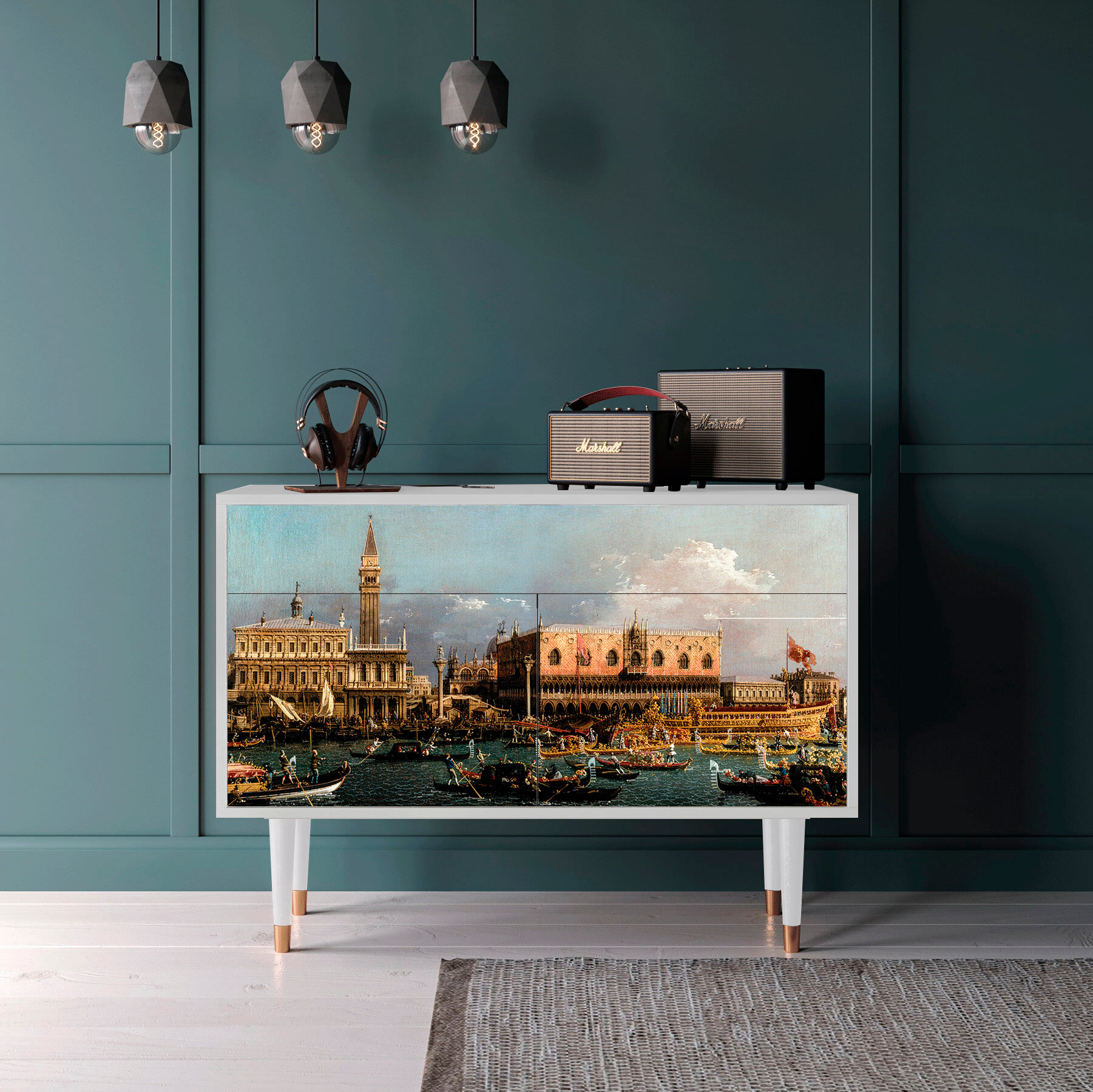 Комод - STORYZ - BS4 The Bucintoro at the Molo on Ascension Day by Canaletto, Размер - 115 x 85 x 48 см, Цвет корпуса - Белый