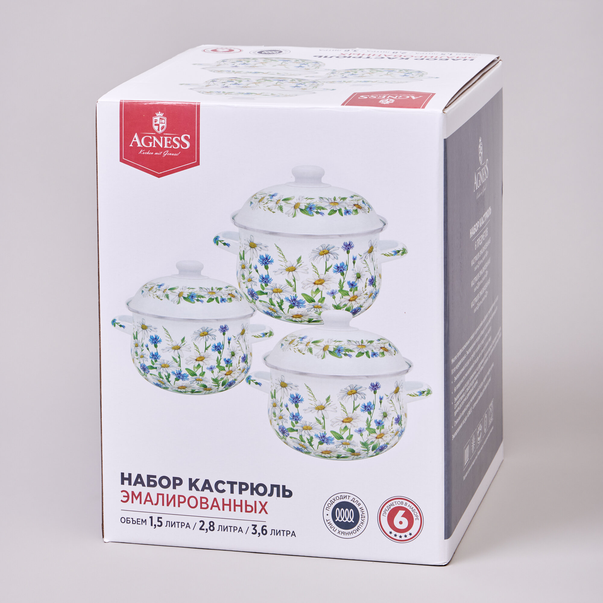 Набор кастрюль agness эмалированных серия sentiment, 6пр. 1,5/2,8/3,6л, 16х10/20х12/22х13см KSG-934-721