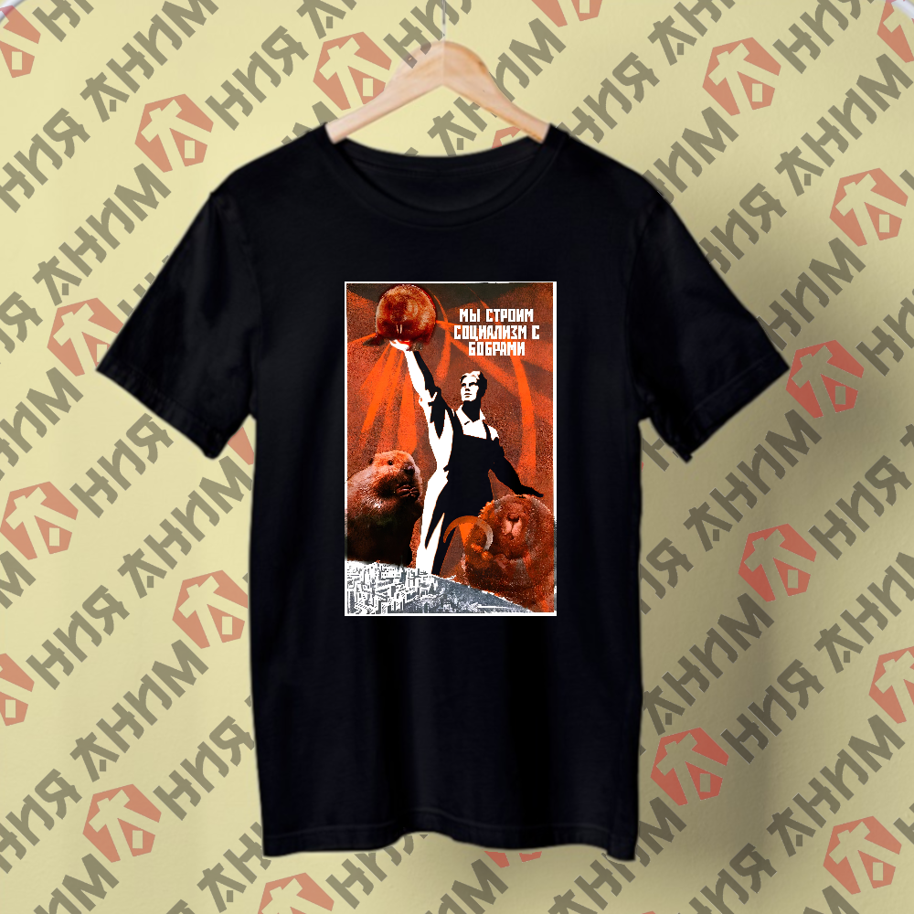 Футболка Футболка " Социализм с бобрами" Смешная, черная Размер 2XL