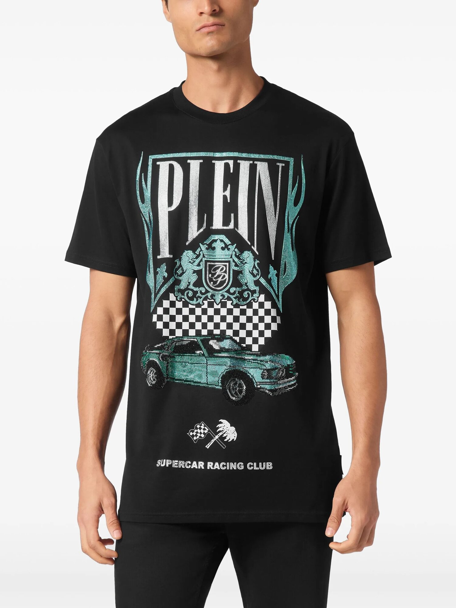 Футболка PHILIPP PLEIN SS Strass Flame Racing, размер L, черный — фото 1