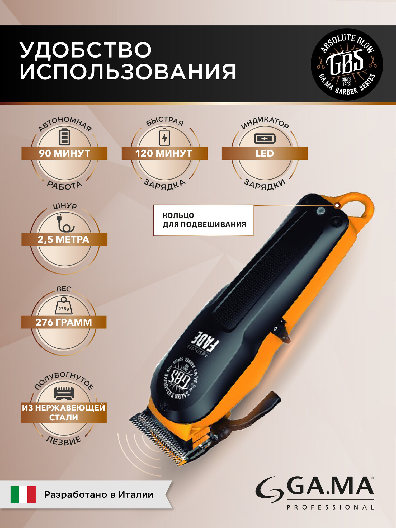 Машинка для стрижки волос профессиональная GA.MA ABS FADE CC - HF