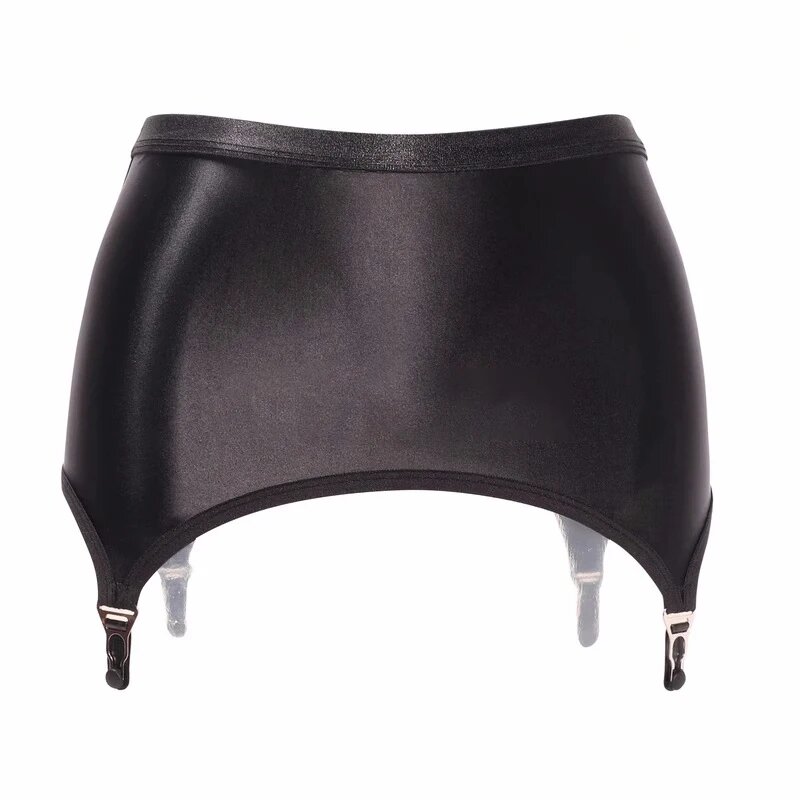 Черный атласный пояс для чулок с металлическими зажимами