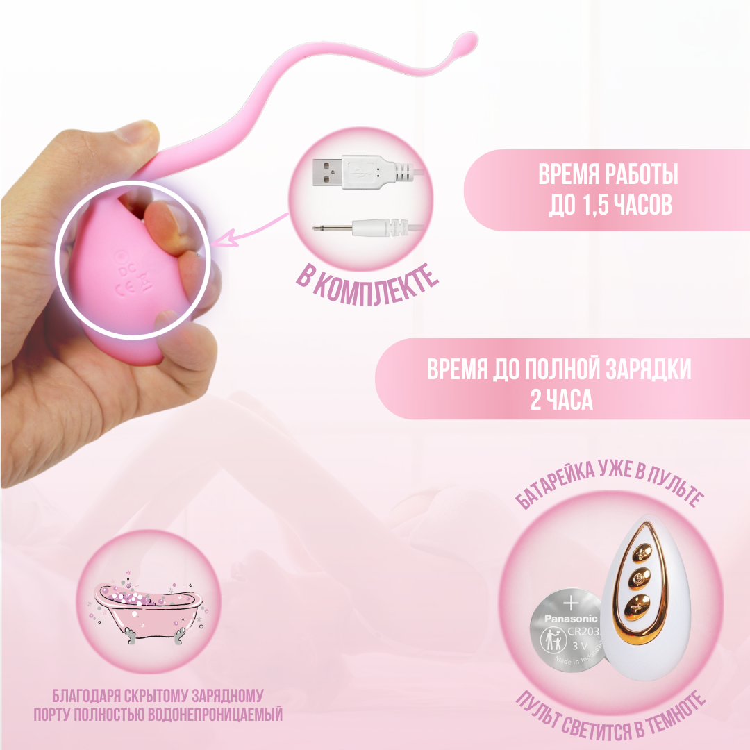 Виброяйцо в форме сперматозоида, цвет розовый, размер 17,7х3,2