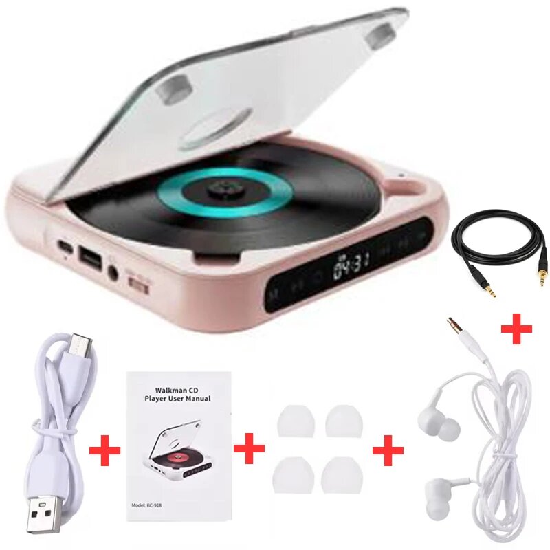 Розовый портативный CD-плеер с Bluetooth