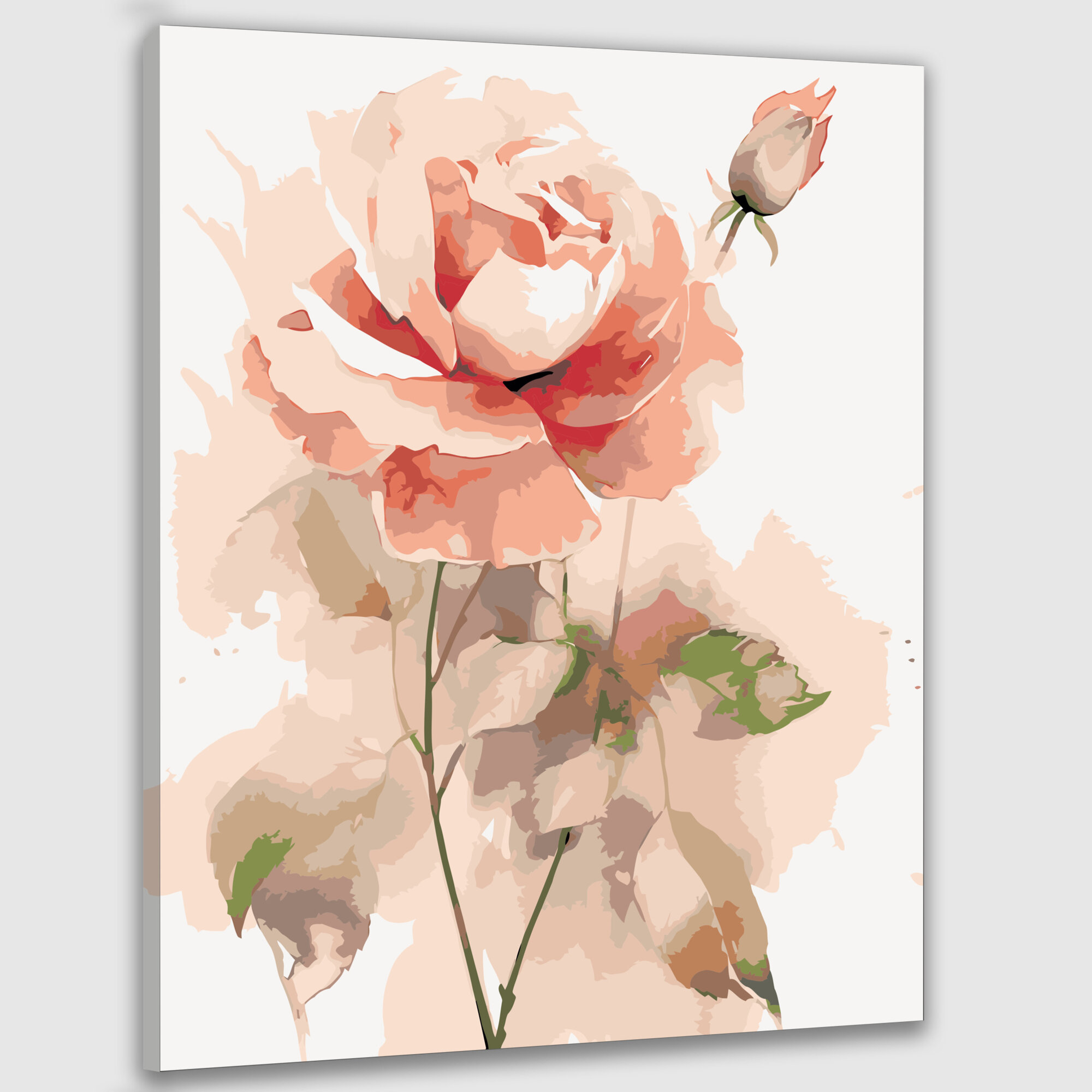 Картина по номерам 40x50 см, акварель, иллюстрация, цветочный портрет, роза, полный цвет, прозрачные слои, краска