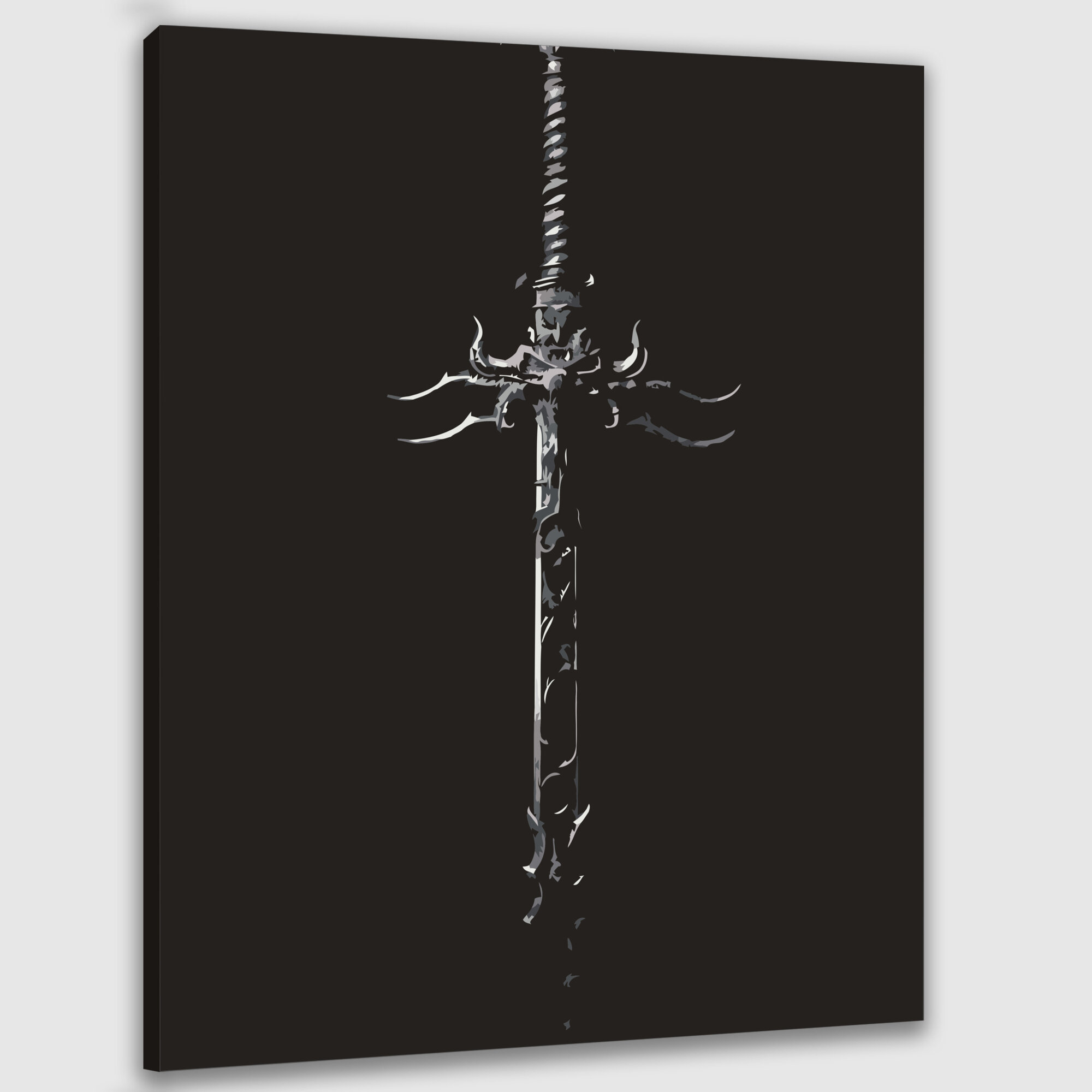 Картина по номерам 40x50 см, черно-белая фотография, Меч смерти, меч, темная поверхность, отражение, клинок
