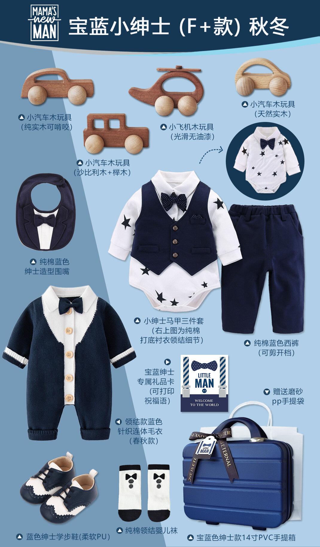 Подарочная коробка "Королевские джентльмены", для мальчиков, 4 предмета, королевский синий