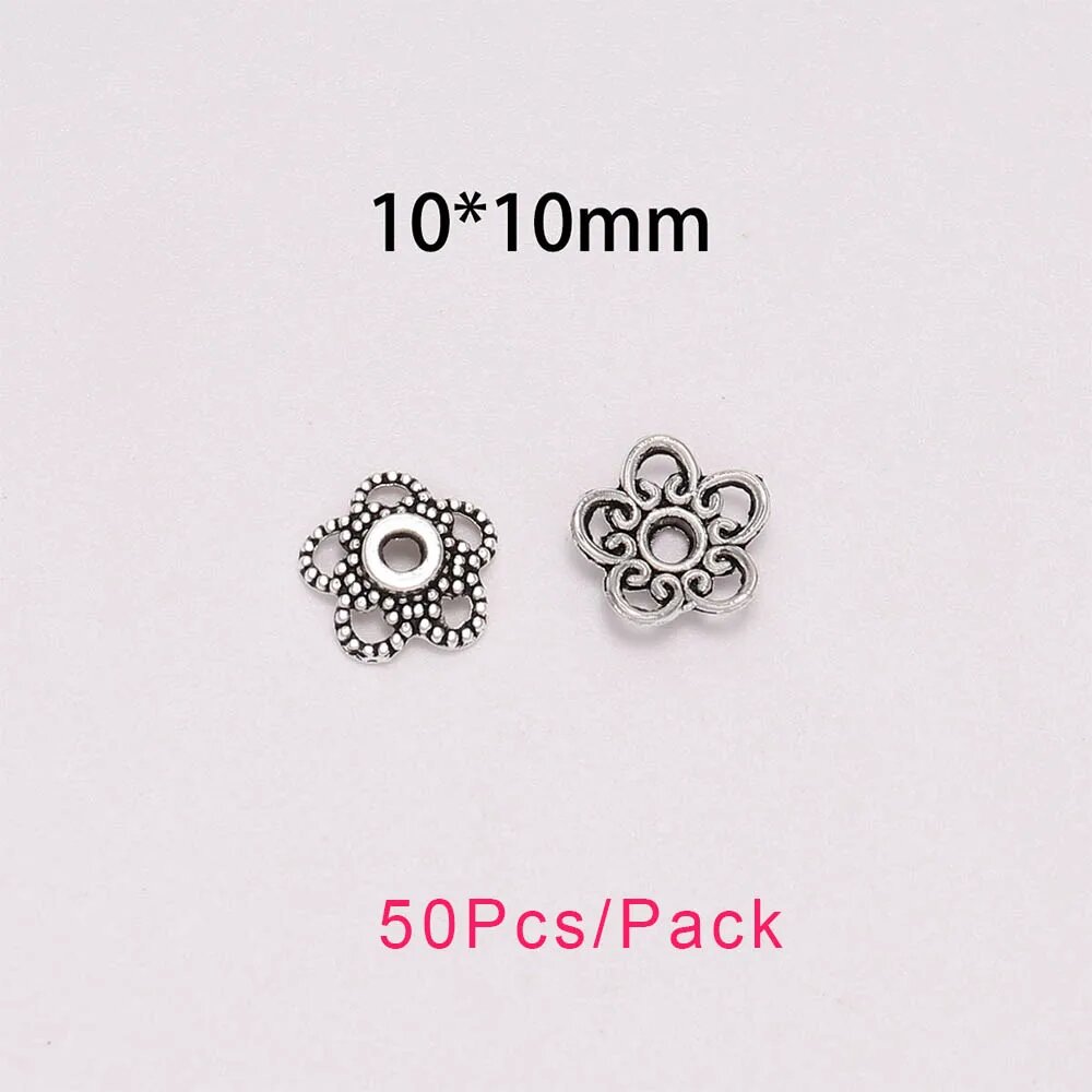 Серебряные цветочные заглушки для бусин, Style02, 50шт