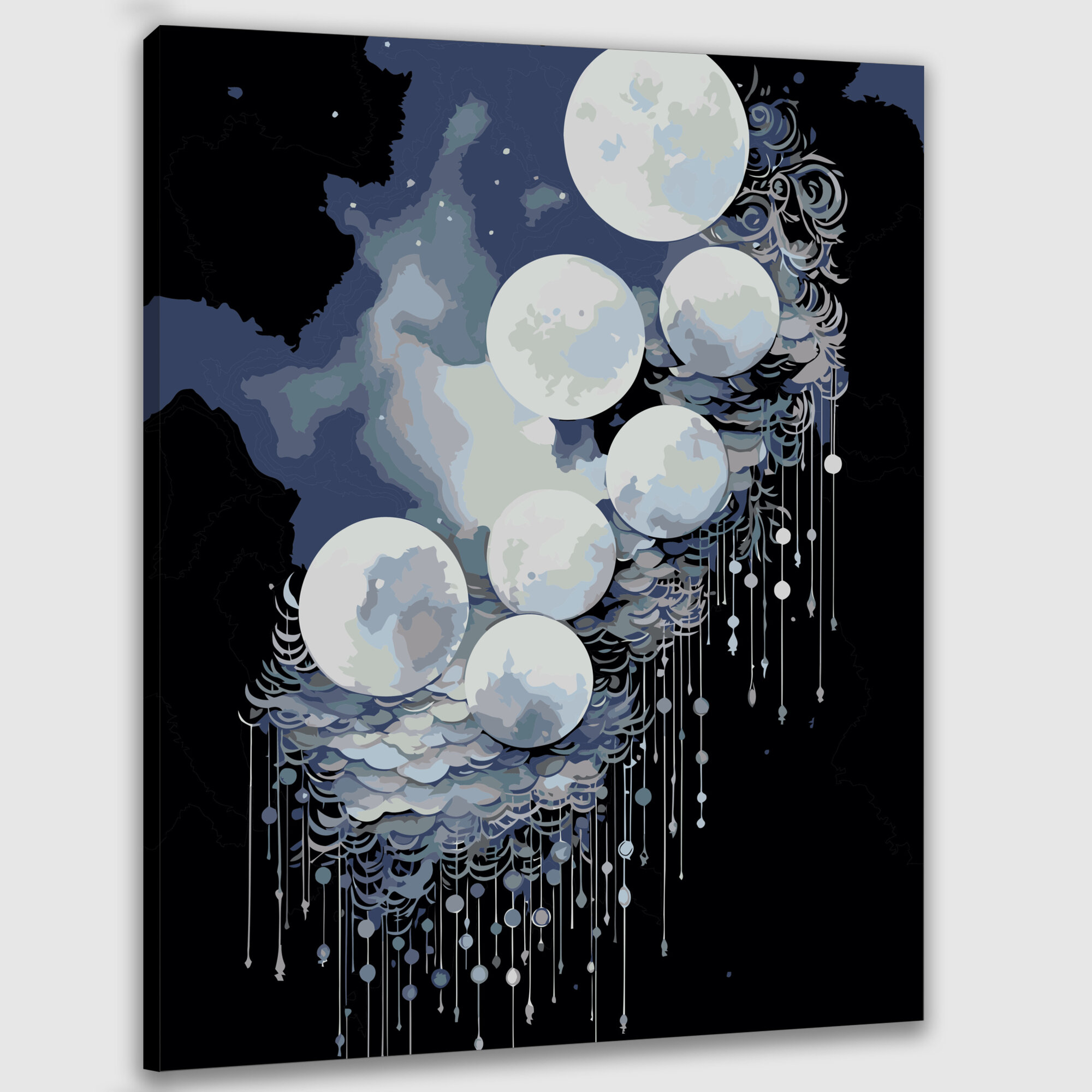 Картина по номерам 40x50 см, акварельная картина, фазы Луны, ночное небо, полный светящийся шар