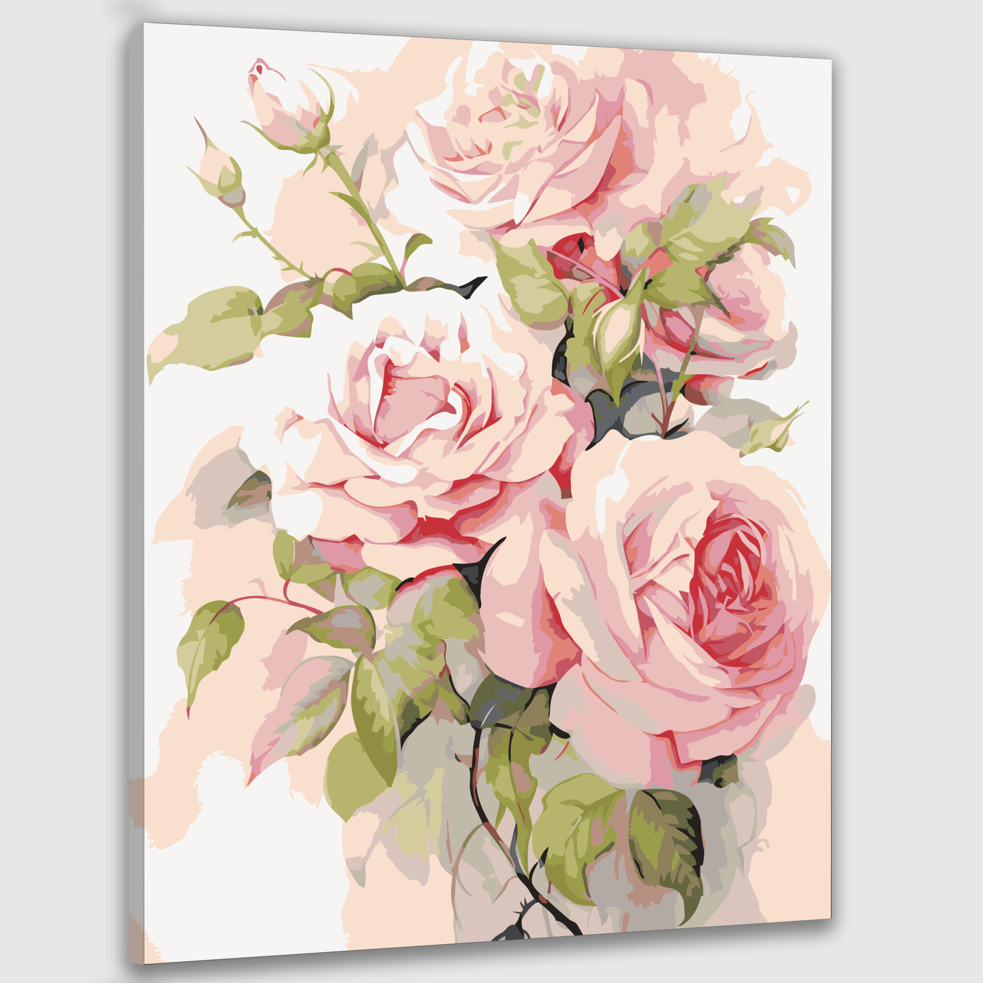 Картина по номерам 40x50 см, акварельная картина, букет роз, нежные лепестки, мягкие мазки, полупрозрачные слои